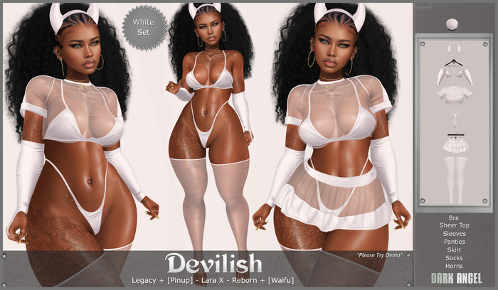 Second Life Marketplace - Dark Angel : Devilish Set - White [Legacy|Pinup - Lara X - Reborn|Waifu]